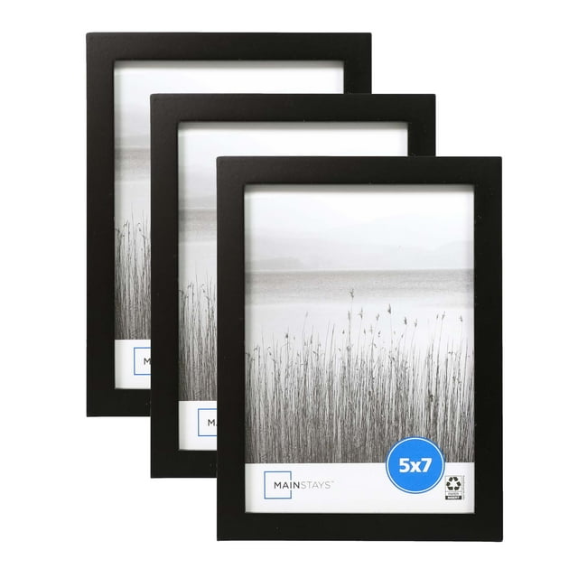 Mainstays 5x7 Linear Gallery Tabletop Picture Frame, Black, Set of 3 ...