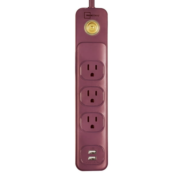 Mainstays 6' 14/3 SJT 3-Outlet Red Burgundy Retro Design Power Strip W ...
