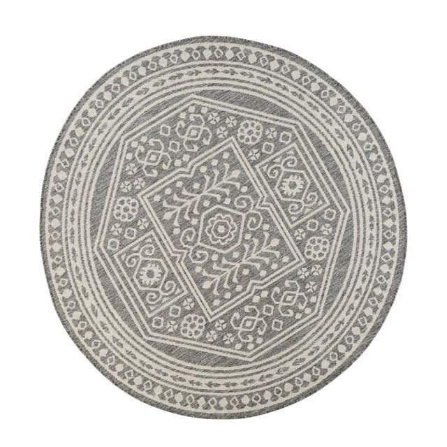 Mainstays 6' 6" Round Gray Medallion Outdoor Area Rug - Walmart.com
