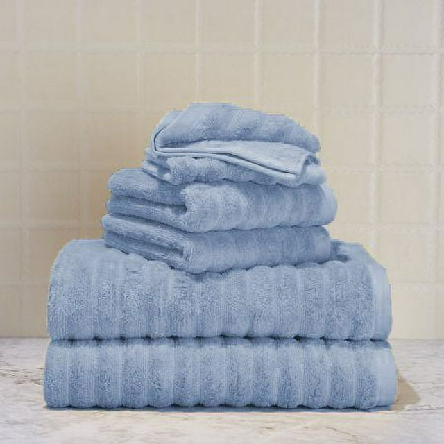 Mainstays 6-Piece Performance Textured Bath Towel Collection - Blue ...