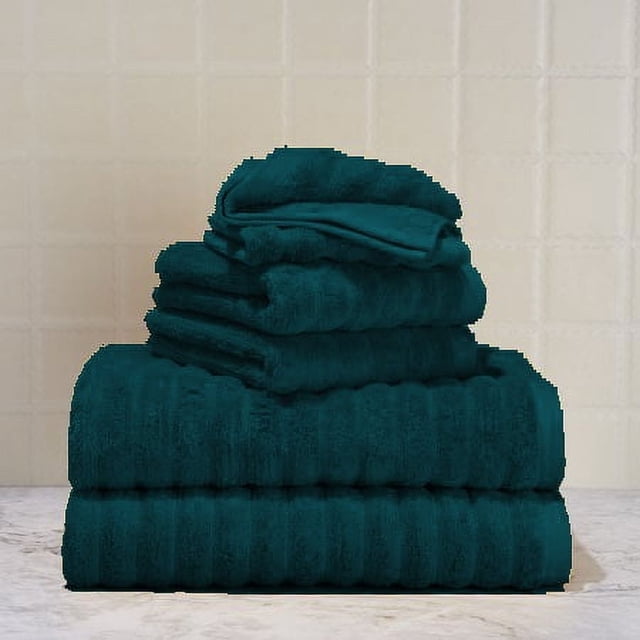 Mainstays 6-Piece Performance Textured Bath Towel Collection - Teal ...