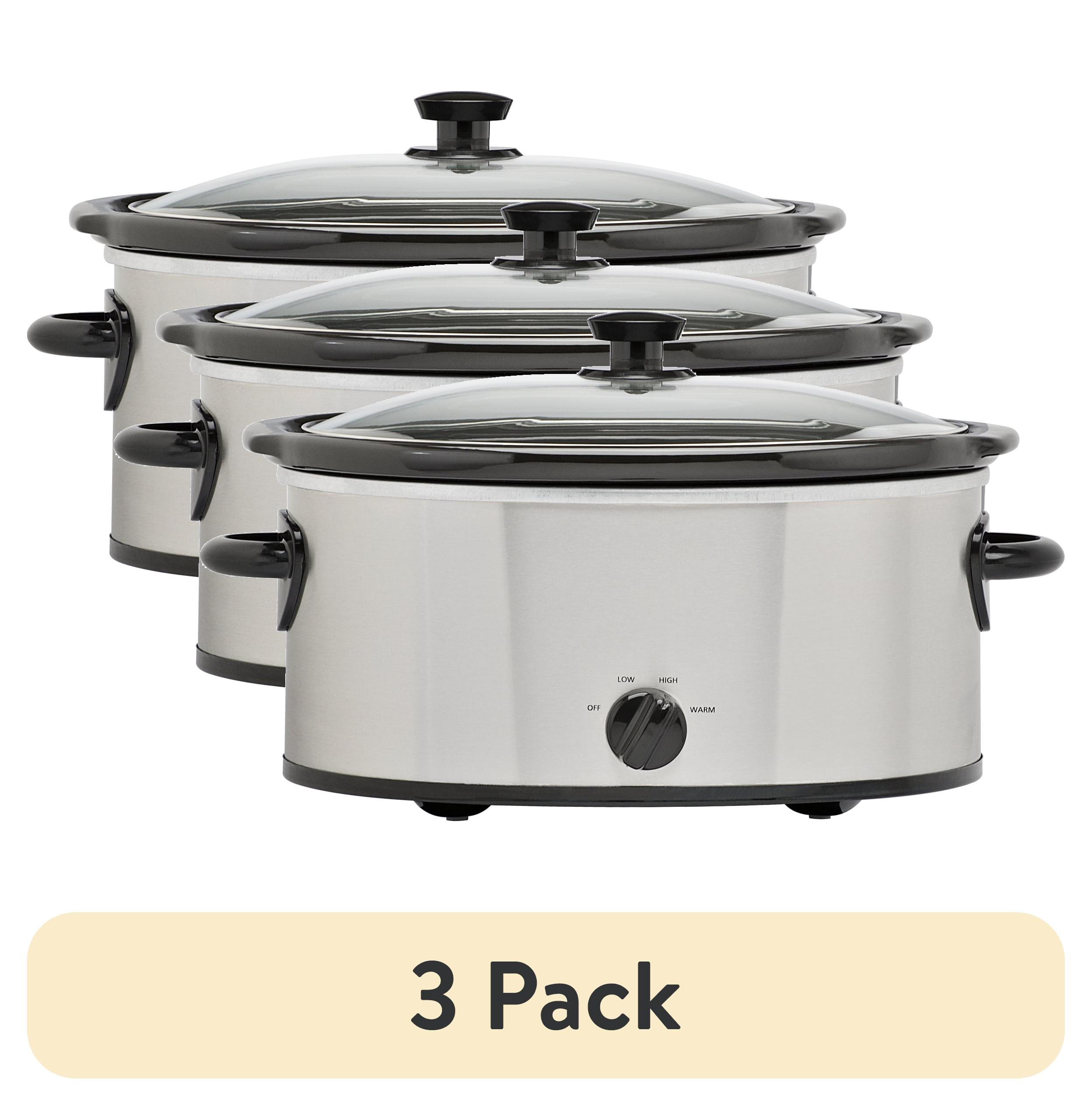 (3 pack) Mainstays 6 Quart Oval Slow Cooker, Stainless Steel Finish ...
