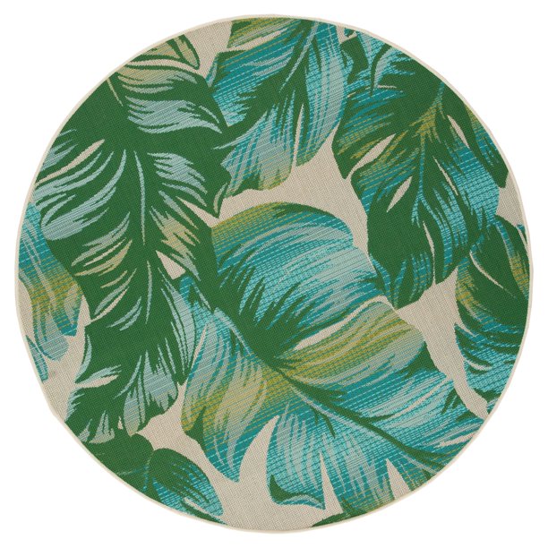 Mainstays 6' Round White Tropical Palm Outdoor Polypropylene Area Rug ...