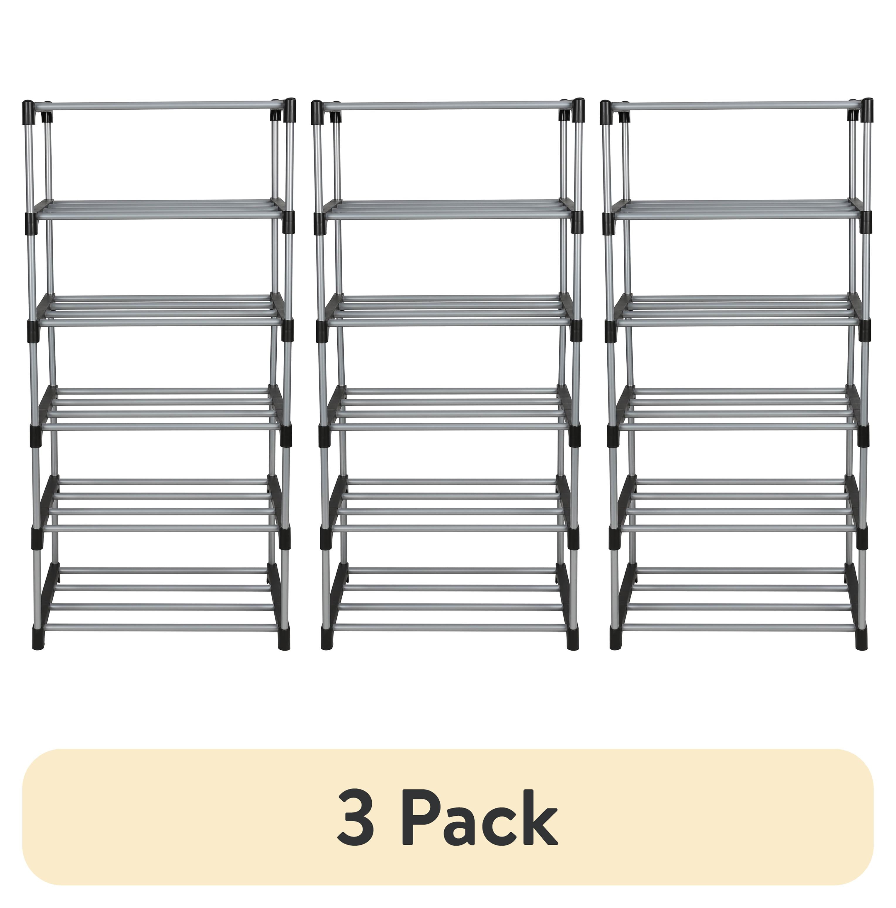 (3 pack) Mainstays 6 Tier Shoe Rack, Black and Silver, 8 Pairs of Shoes ...