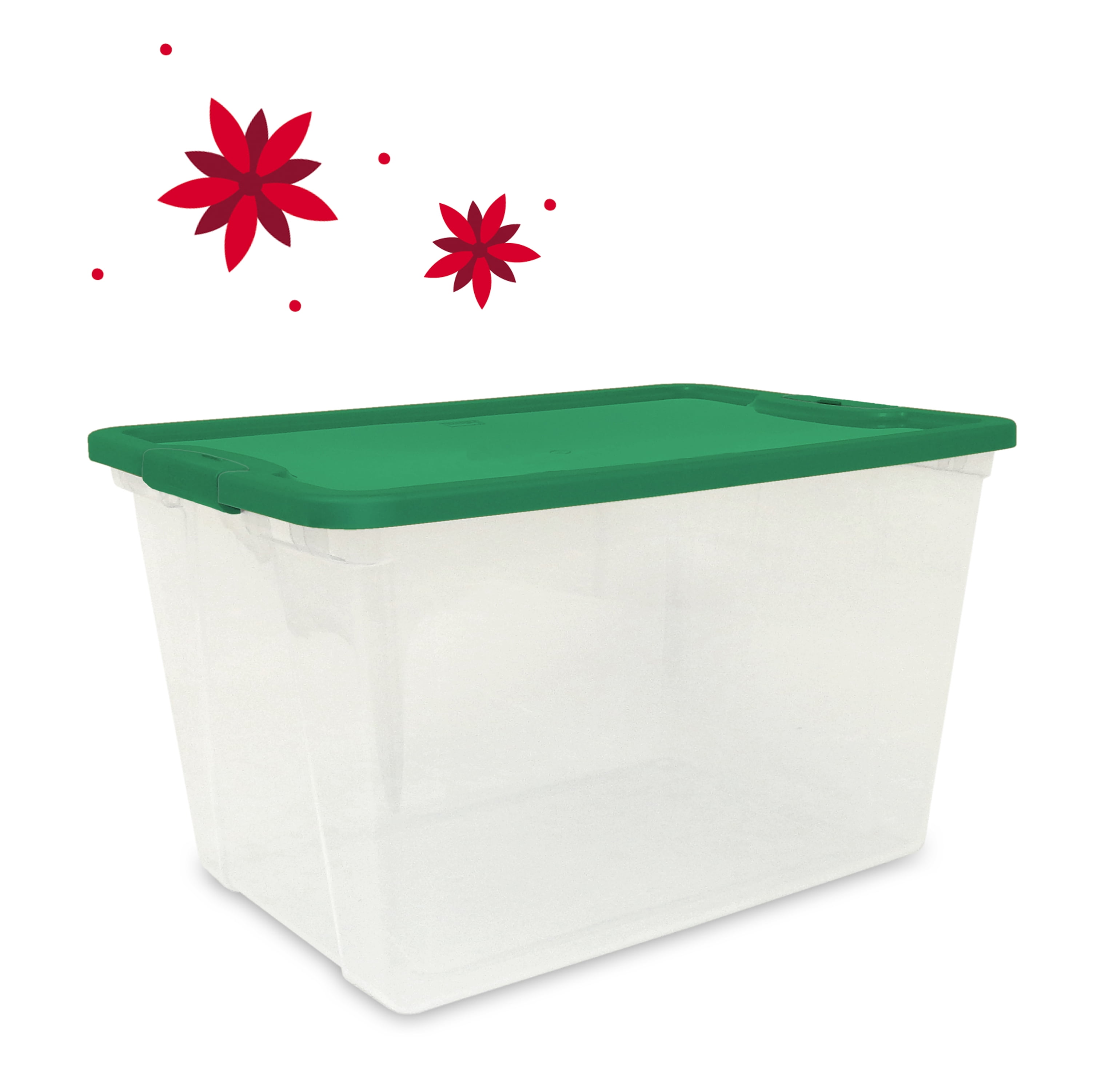 Mainstays 64 Quart Clear Storage Tote with Green Lid and Latches, 2 ...