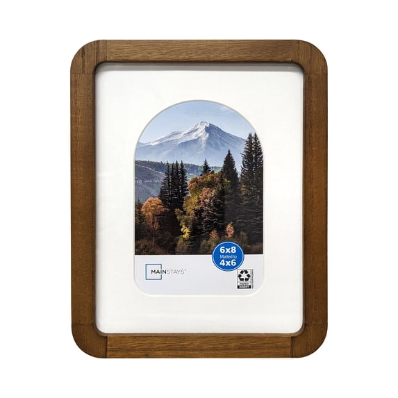Mainstays 6x8 Inch Wood Picture Frame with White Mat and Rounded ...