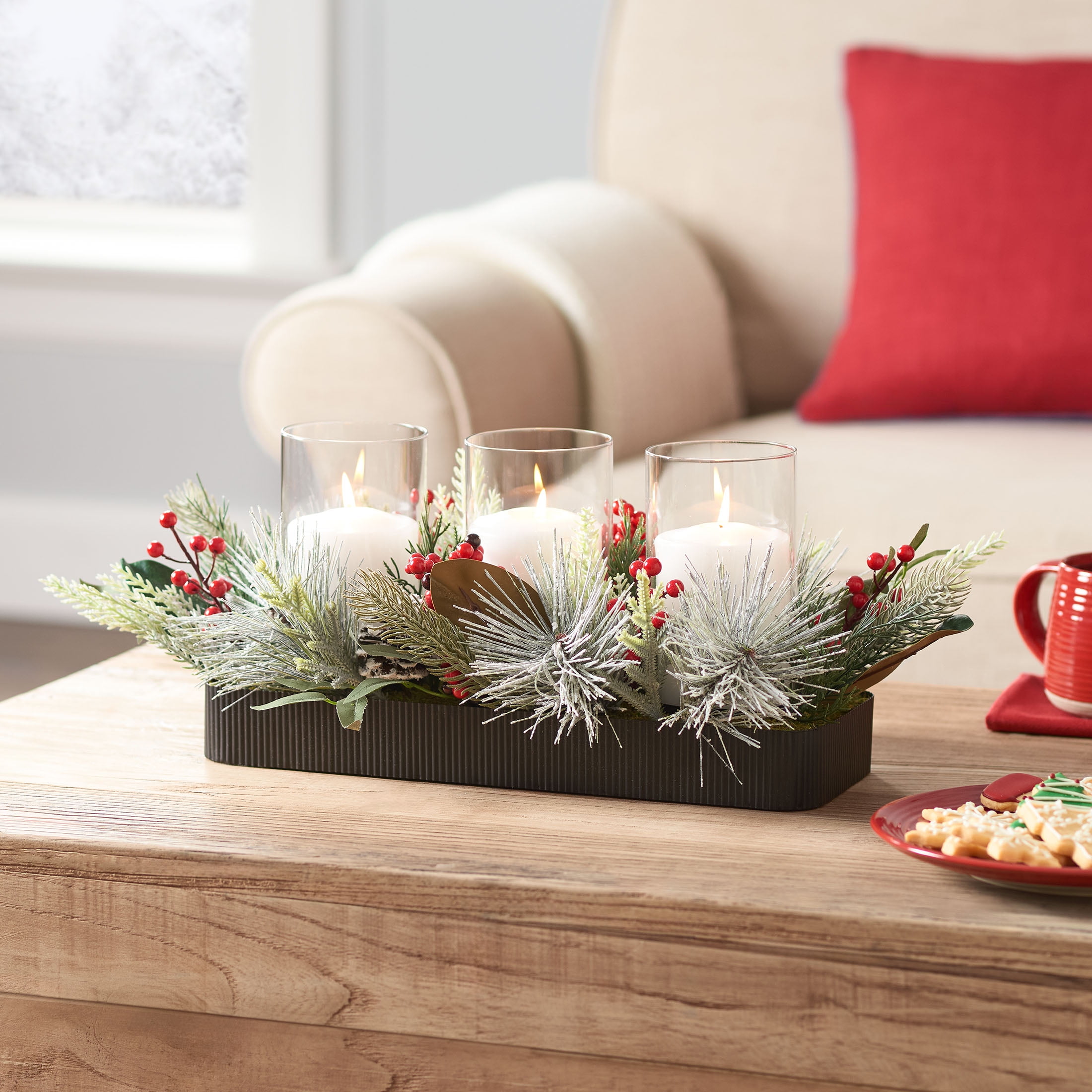 Mainstays 7.5" Decorative Artificial Christmas Glass Hurricane ...