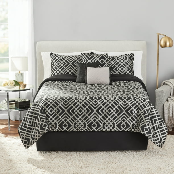 Mainstays 7-Piece Geometric Woven Jacquard Microfiber Comforter Set ...