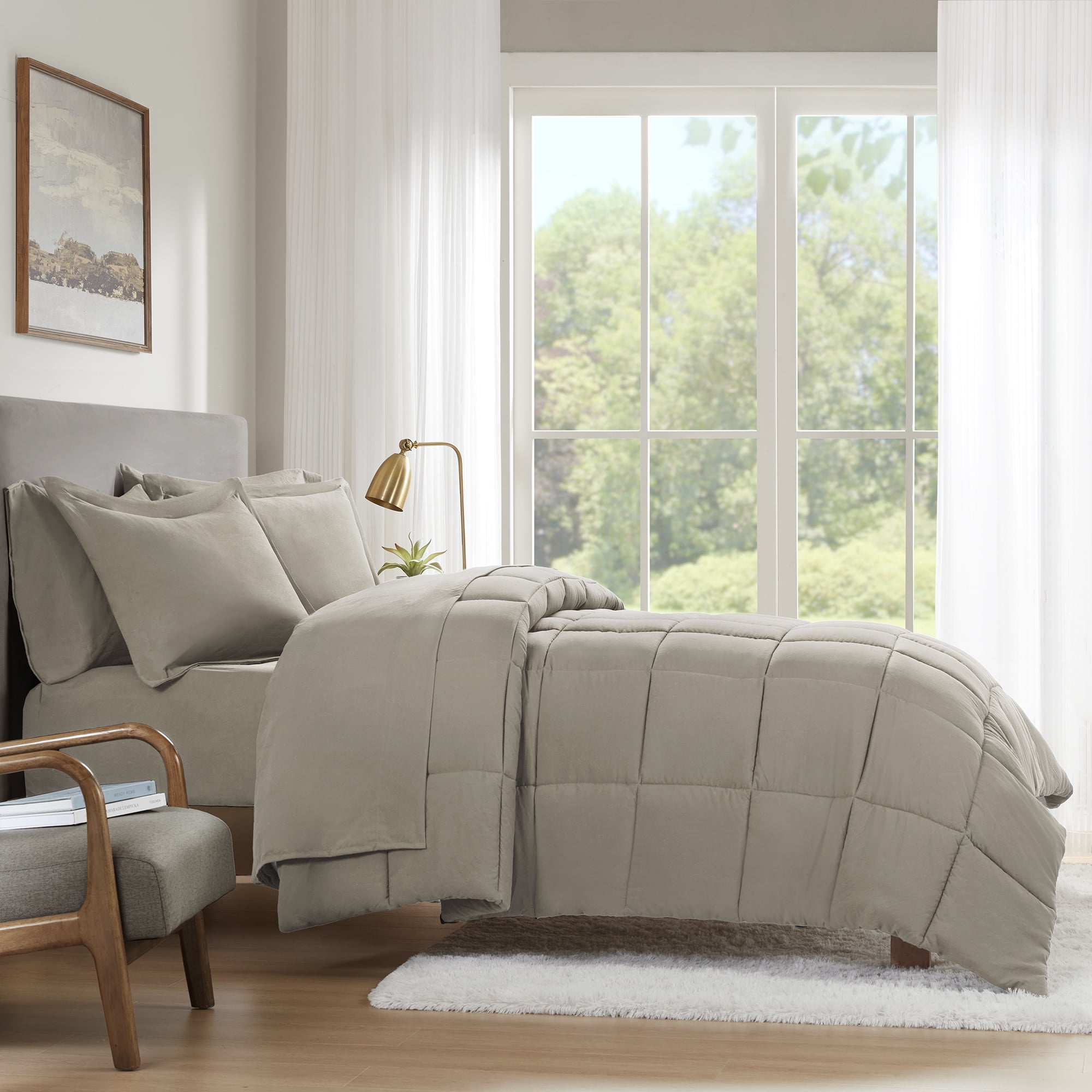 Mainstays 7-Piece Down Altermative Bed in a Bag Comforter Set, Stone ...