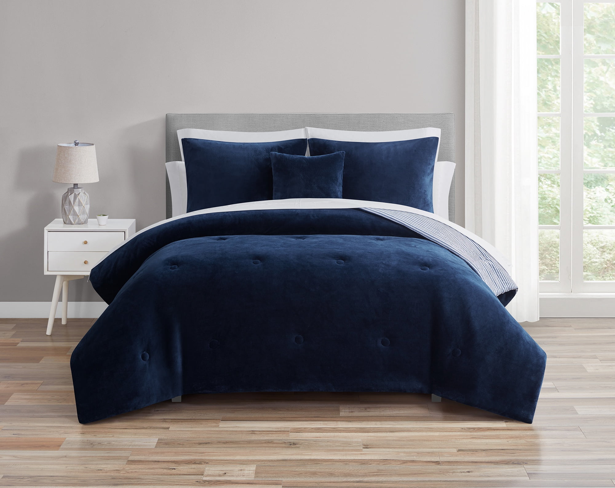 Mainstays 7 Piece Navy Microplush Bed in a Bag Comforter Set with ...