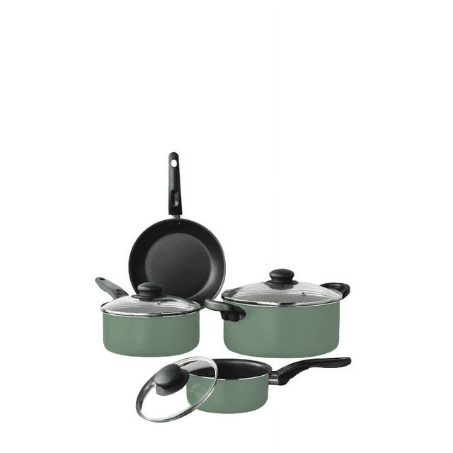 Mainstays 7 Piece Nonstick Aluminum Pots and Pans Cookware Set, Green ...