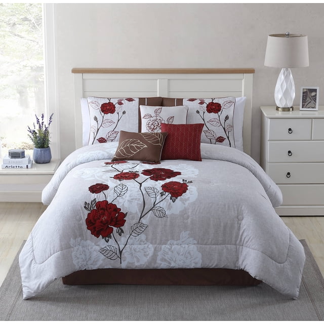 Mainstays 7-Piece Red Roses Comforter Set, Full/Queen - Walmart.com