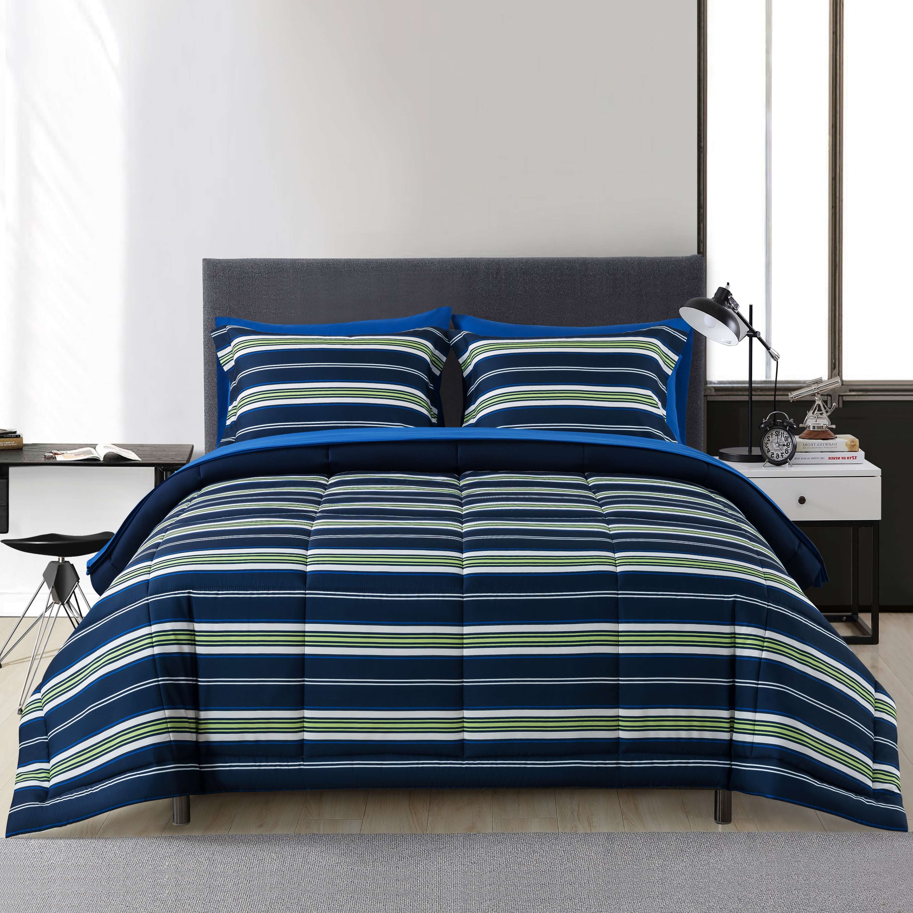 Mainstays 7-Piece Reversible Bed in a Bag with Laundry Tote, Blue ...