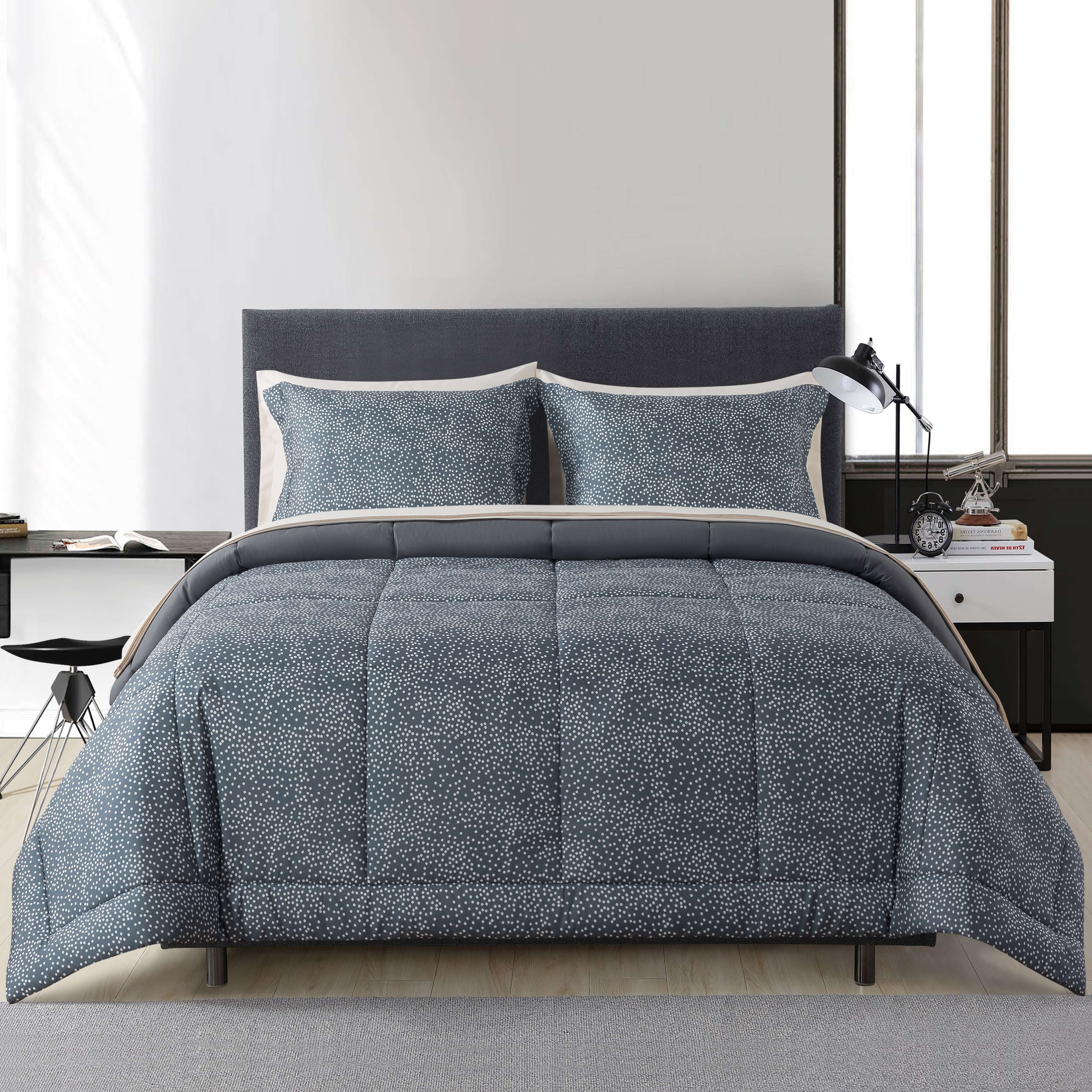 Mainstays 7-Piece Reversible Bed in a Bag with Laundry Tote, Gray Dots ...