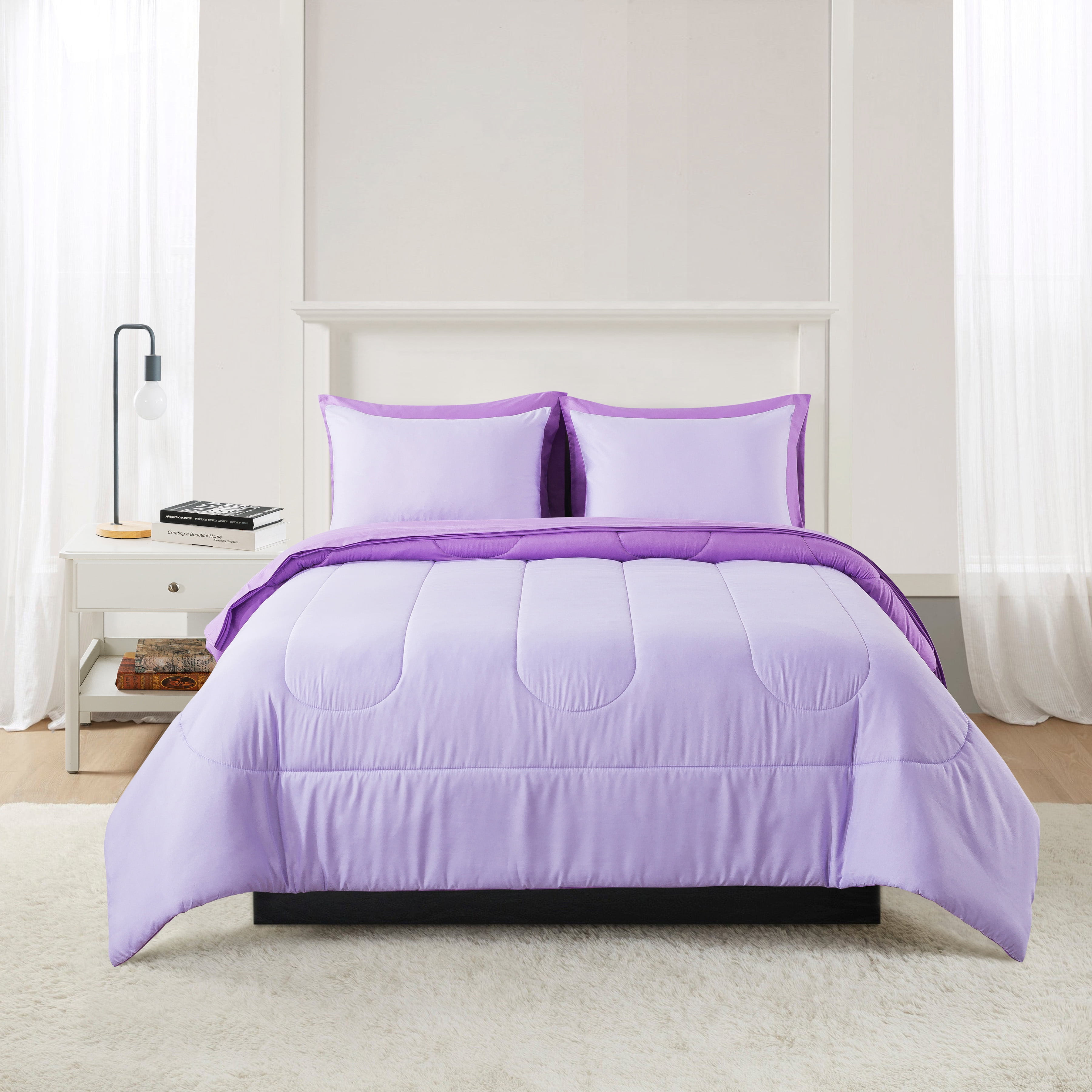 Mainstays 7-Piece Reversible Purple Bed in a Bag Comforter Set with ...