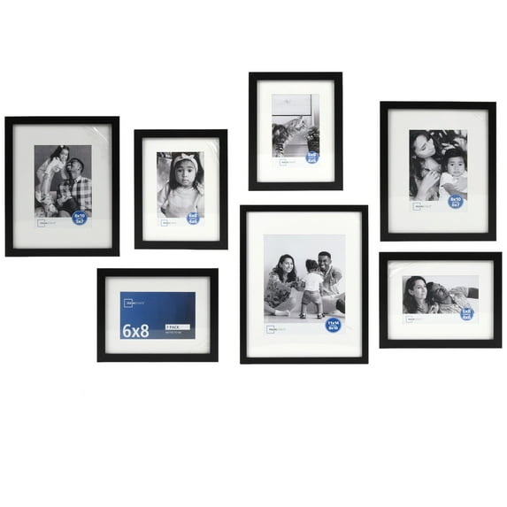 Mainstays Black Matted Picture Frame Set of 7 Multi-Size Gallery Wall ...