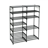 Mainstays 7-Tier Adjustable Shoe Rack with Hooks, Black, Holds up to 21 ...