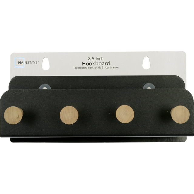 Mainstays 8.5 Inch Metal Hookboard, 4 Wooden Hooks, Mail Pocket, Black ...