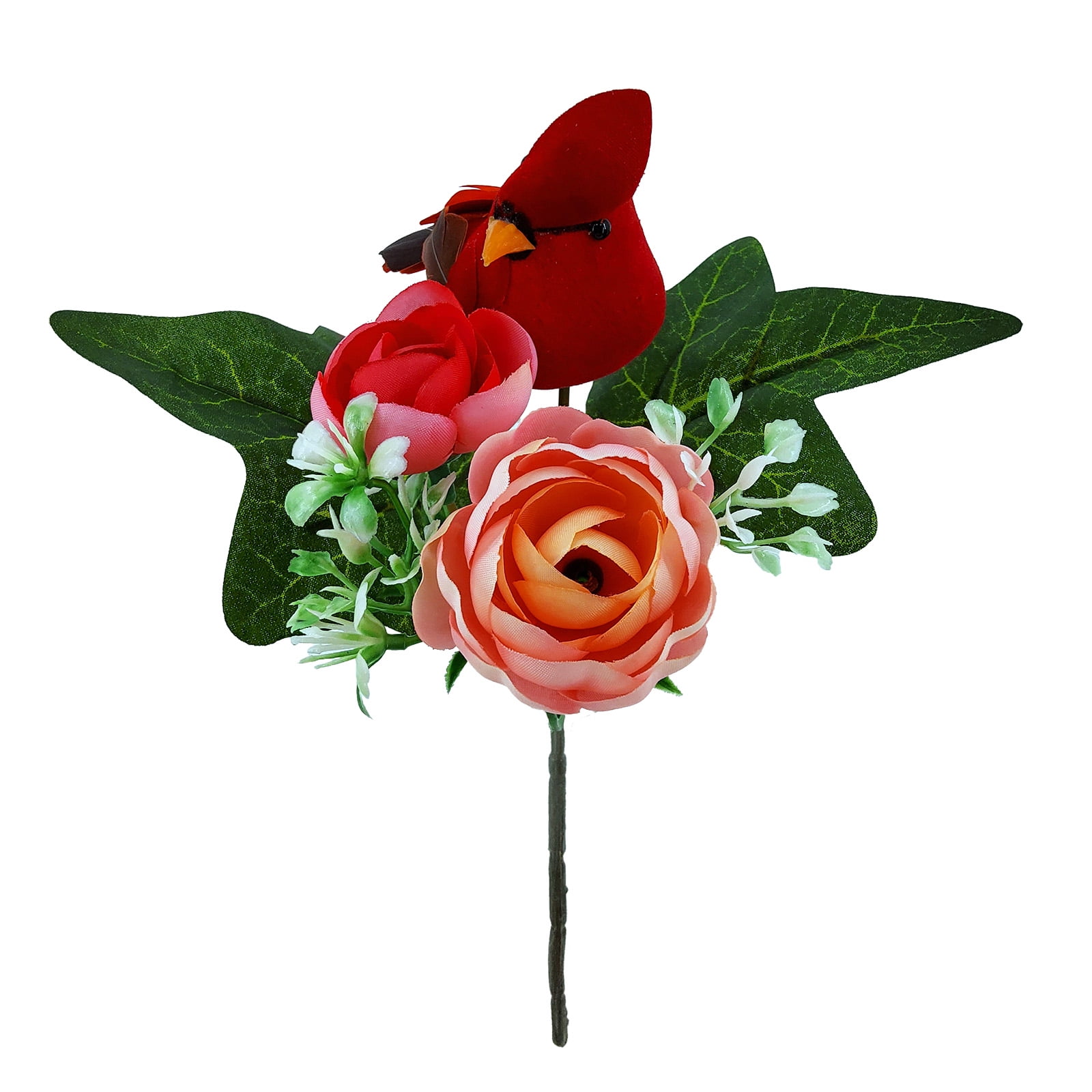 Mainstays 8" Artificial Floral Pick with Cardinal Bird Icon, Coral ...