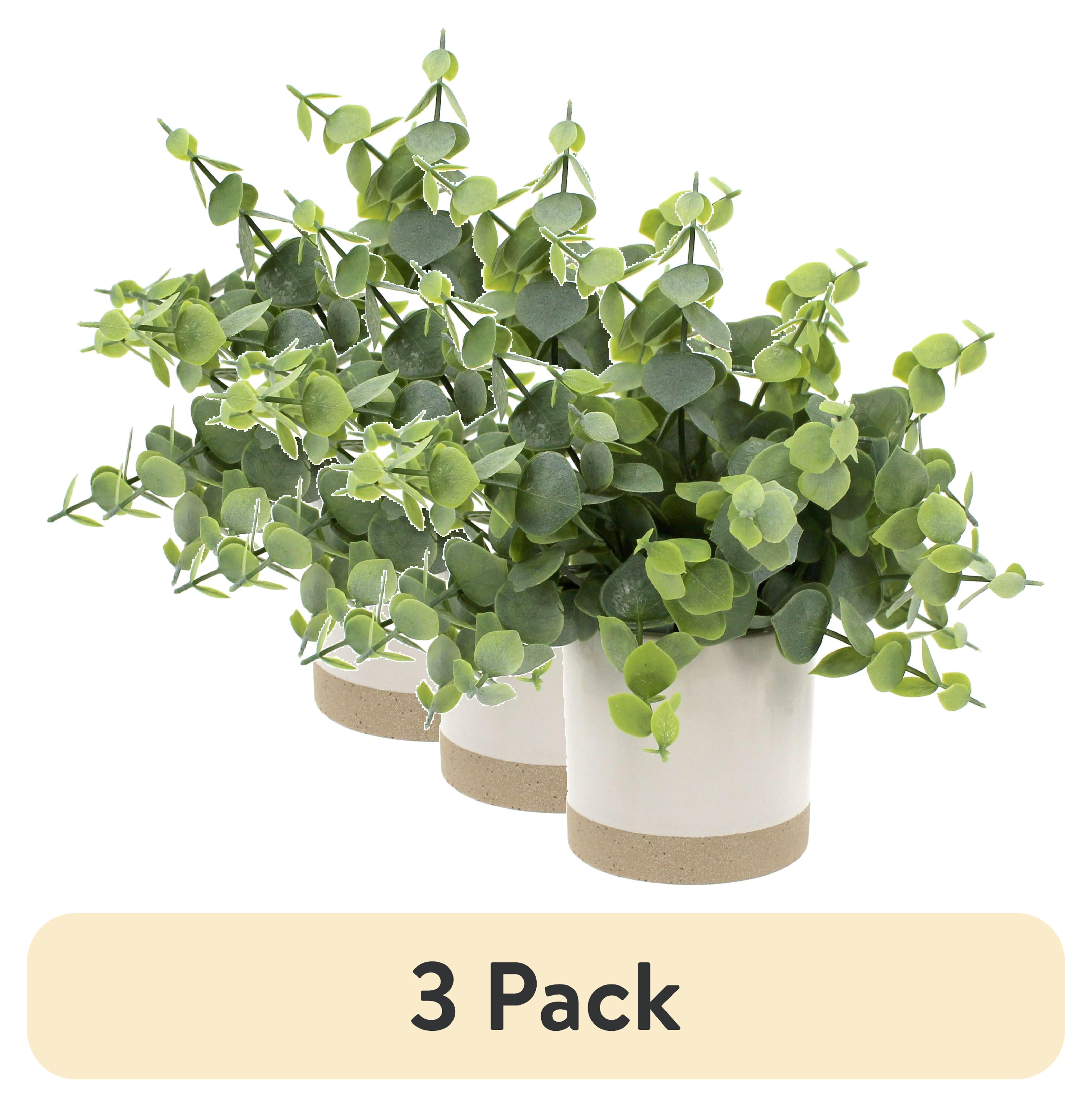 (3 pack) Mainstays 8" Artificial Green Eucalyptus Plant in Two-Tone ...