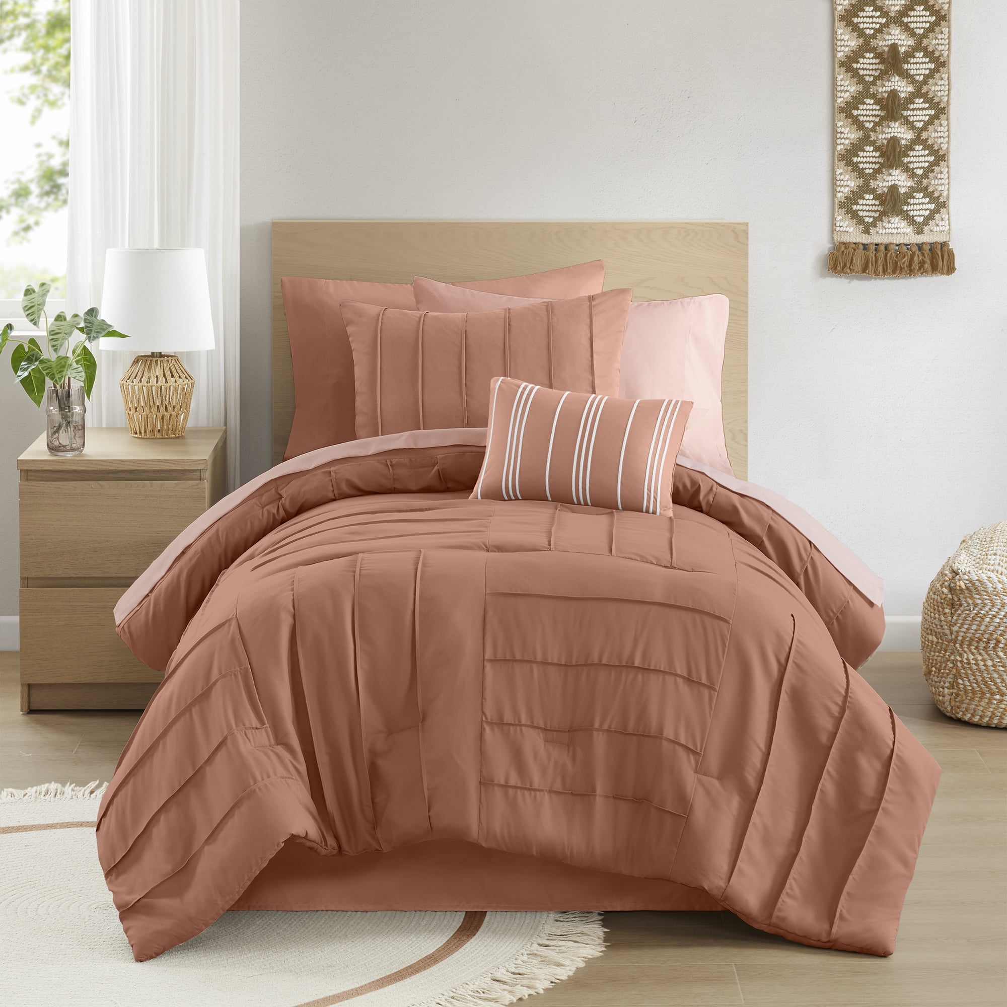 Mainstays 8-Piece Bed in a Bag Comforter Set with Sheets, Terracotta ...