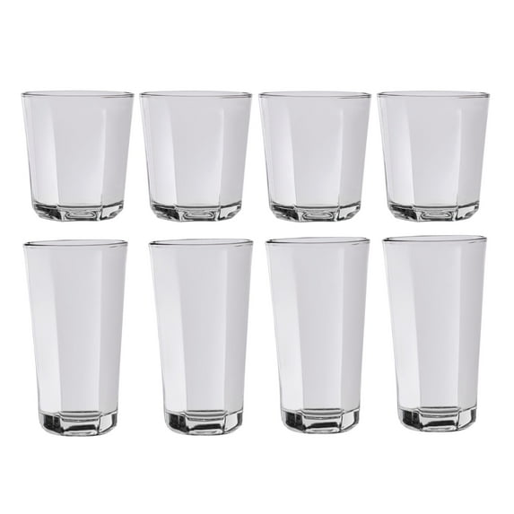 Mainstays Leila Glass Drinkware, 12 Ounce & 16 Ounce, Set of 8 ...