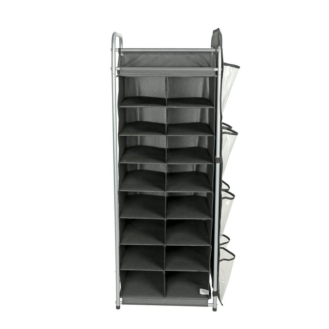 Mainstays 8 Tier, 20 Pair Shoe Cubbies with Hanging Pocket, Rich Black ...