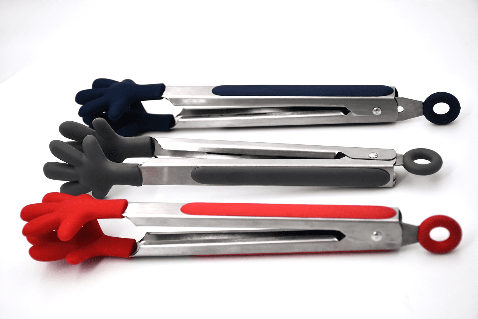 Brandclub - Mainstays 8-inch Stainless Steel Hand Tongs with Silicone Grips