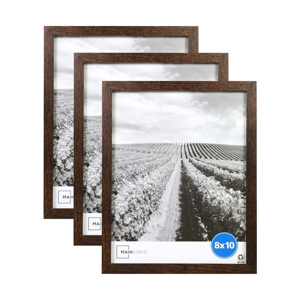 Mainstays 8x10 Linear Gallery Tabletop Picture Frame, Brown, Set of 3 ...