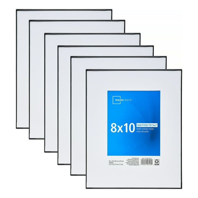 Mainstays 8x10 Matted to 5x7 Front Loading Picture Frames, Black, Set ...