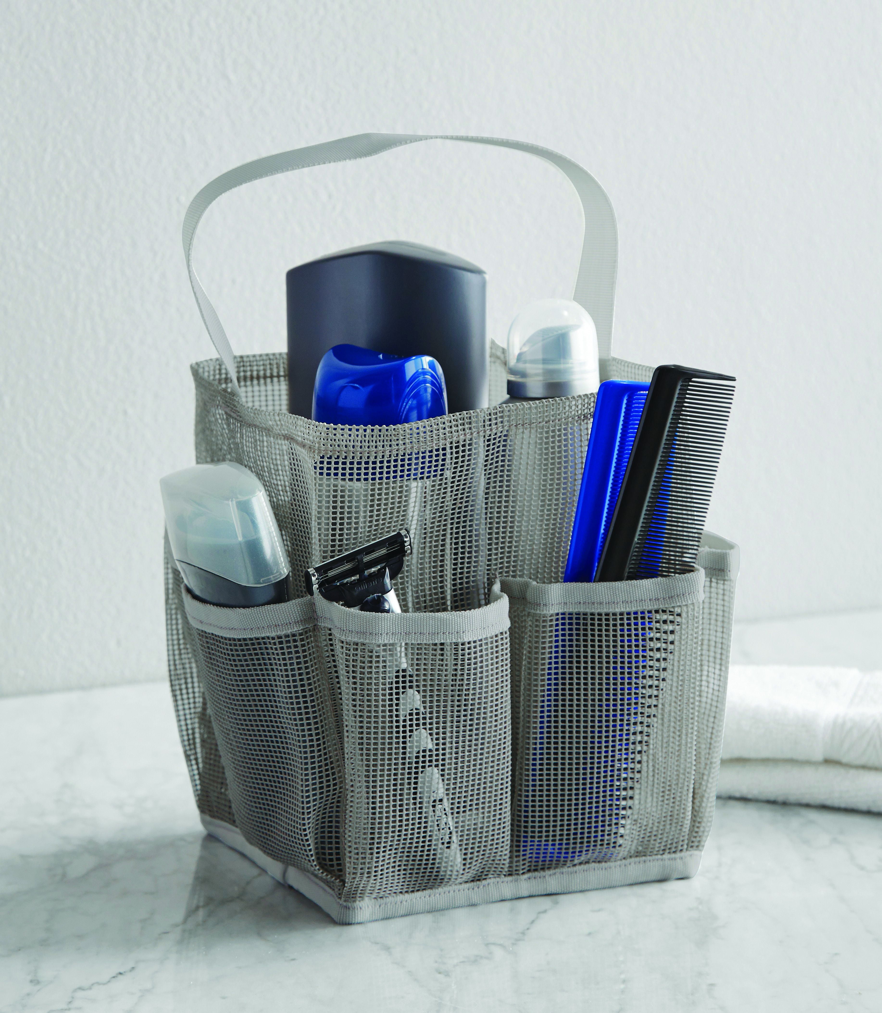 Mainstays 9-Pocket Mesh Shower Tote, Soft Silver, Waterproof Material ...
