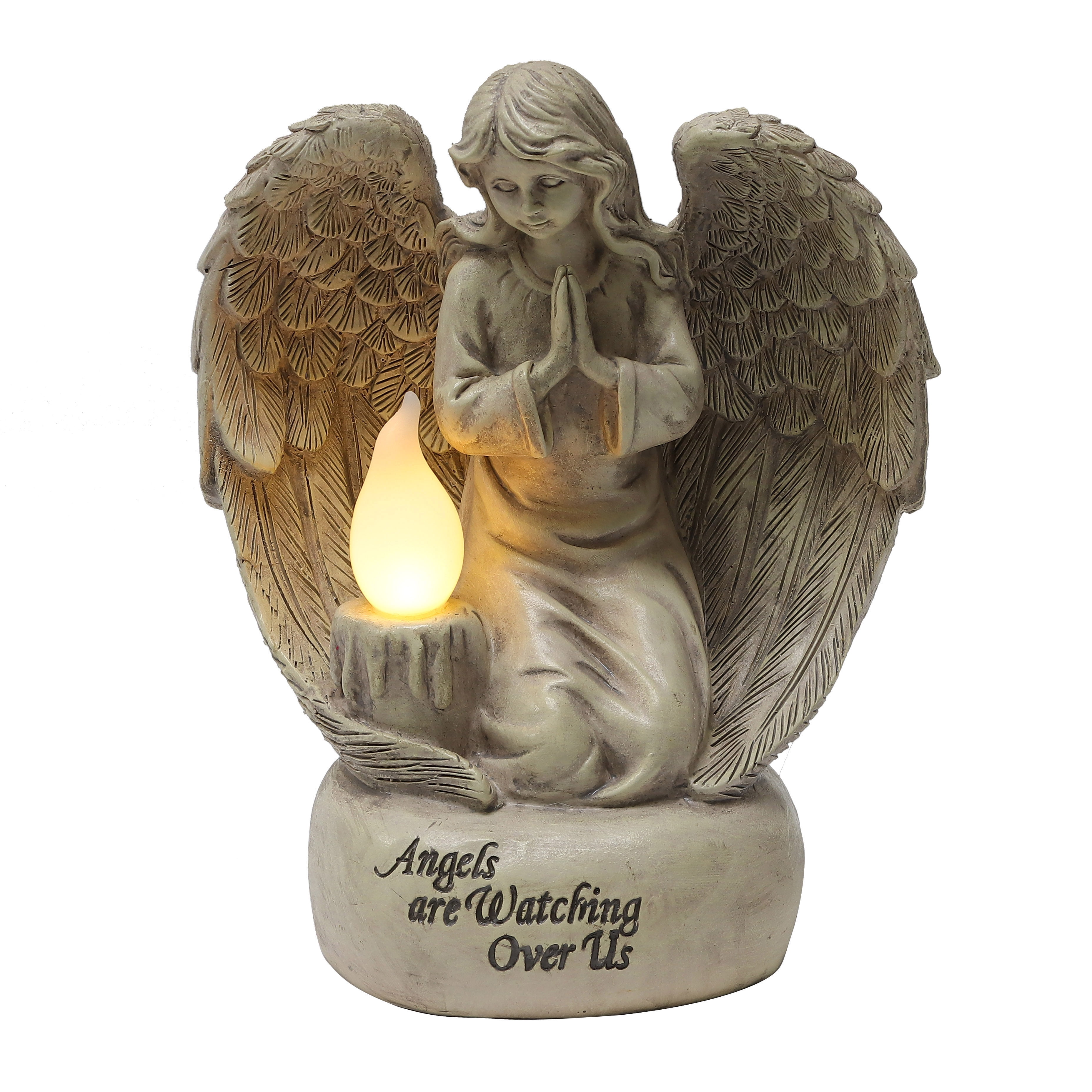 Mainstays 9'' Solar Lighted Resin Angel Light Decor, Stone Color ...
