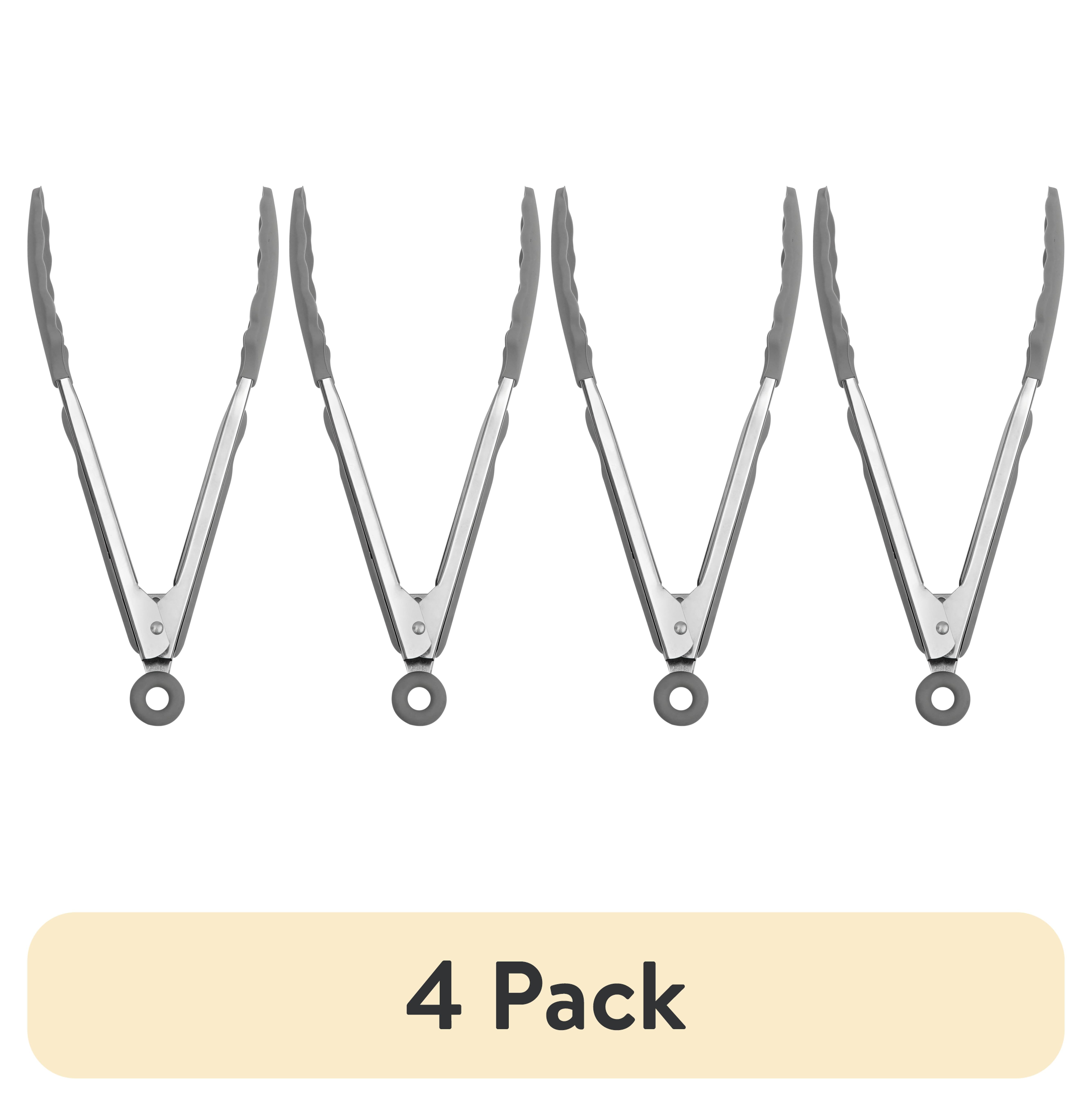 (4 pack) Mainstays 9" Stainless Steel and Silicone Locking Tongs, Soft ...