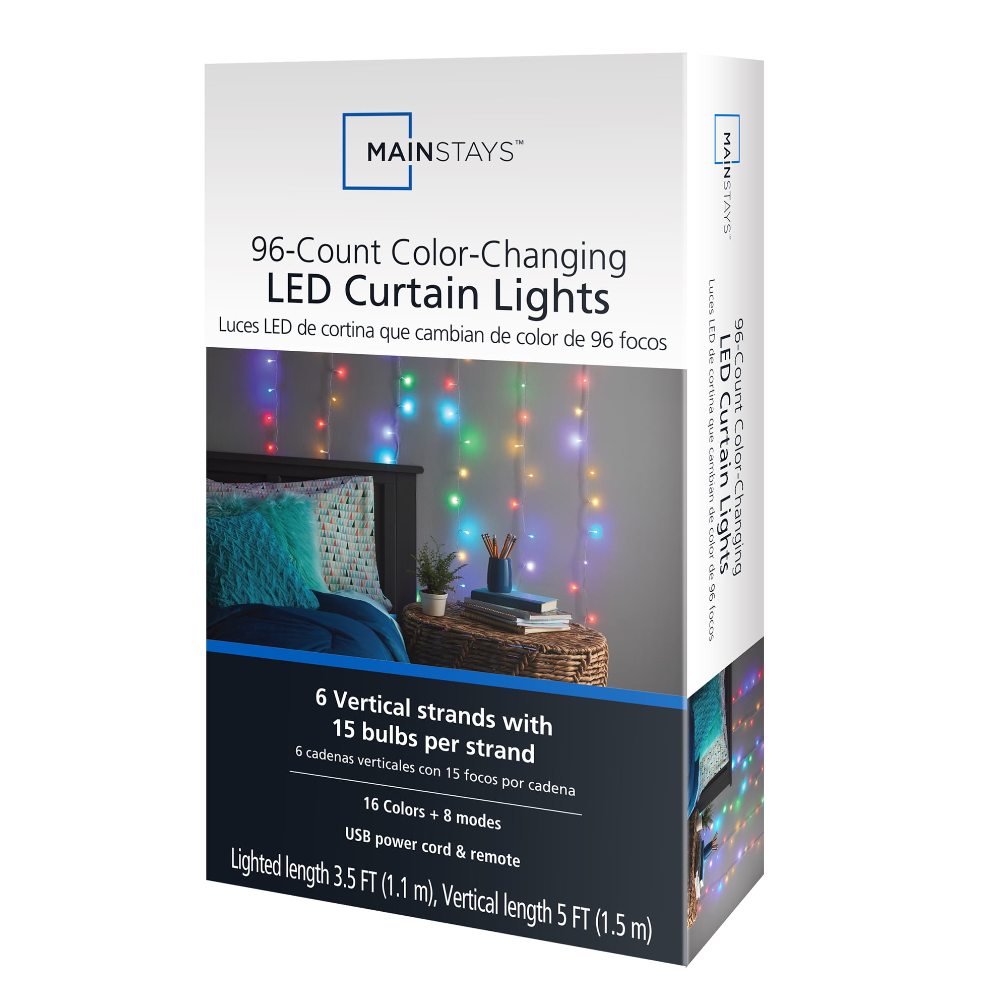 Mainstays 96-Count Color-Changing LED Curtain Lights, 6 Vertical ...