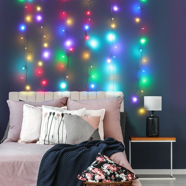 Mainstays 96-Count Color-Changing LED Curtain Lights, 6 Vertical ...