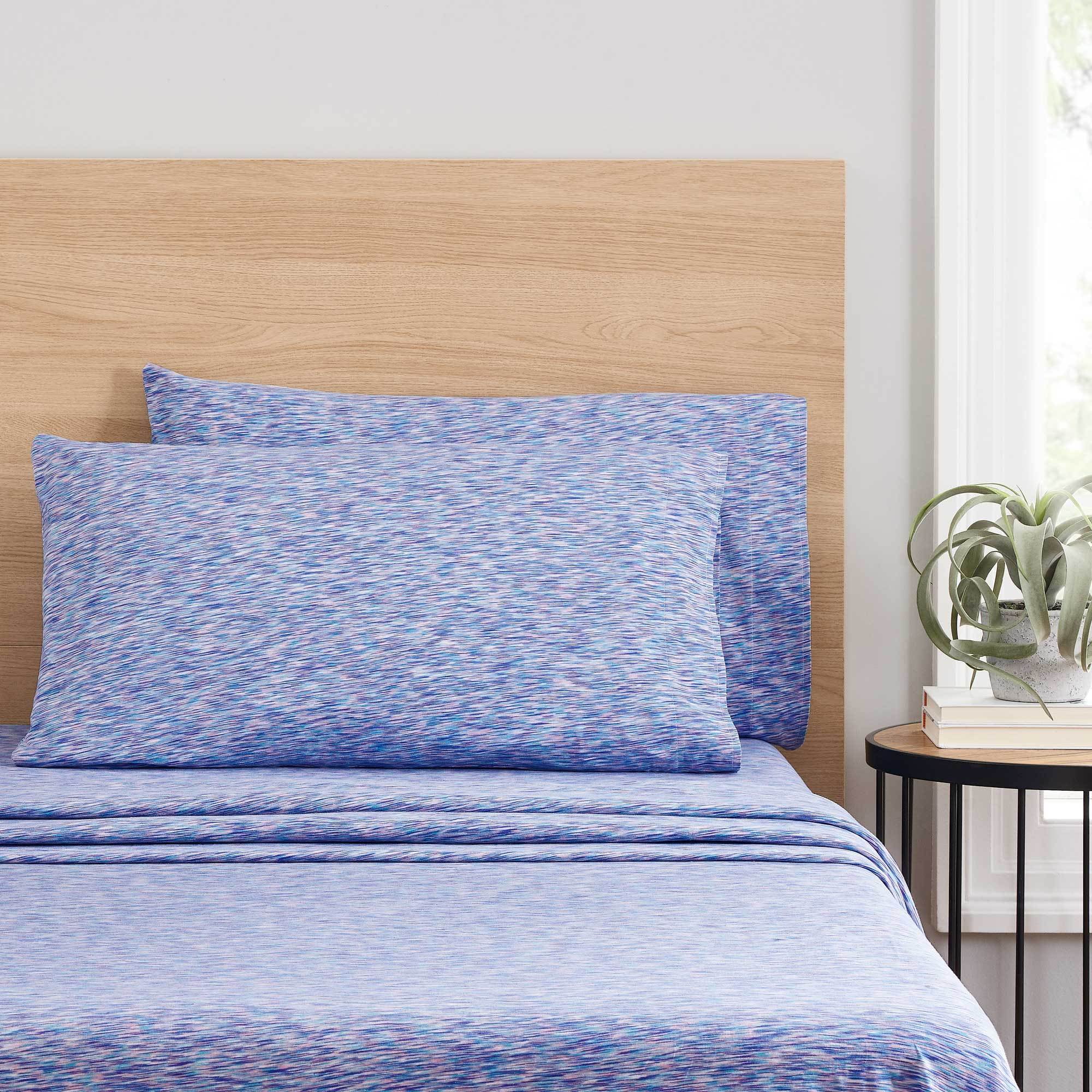 Mainstays Adult Extra Soft Jersey Bed Sheet Set, Full, Purple Crackle ...