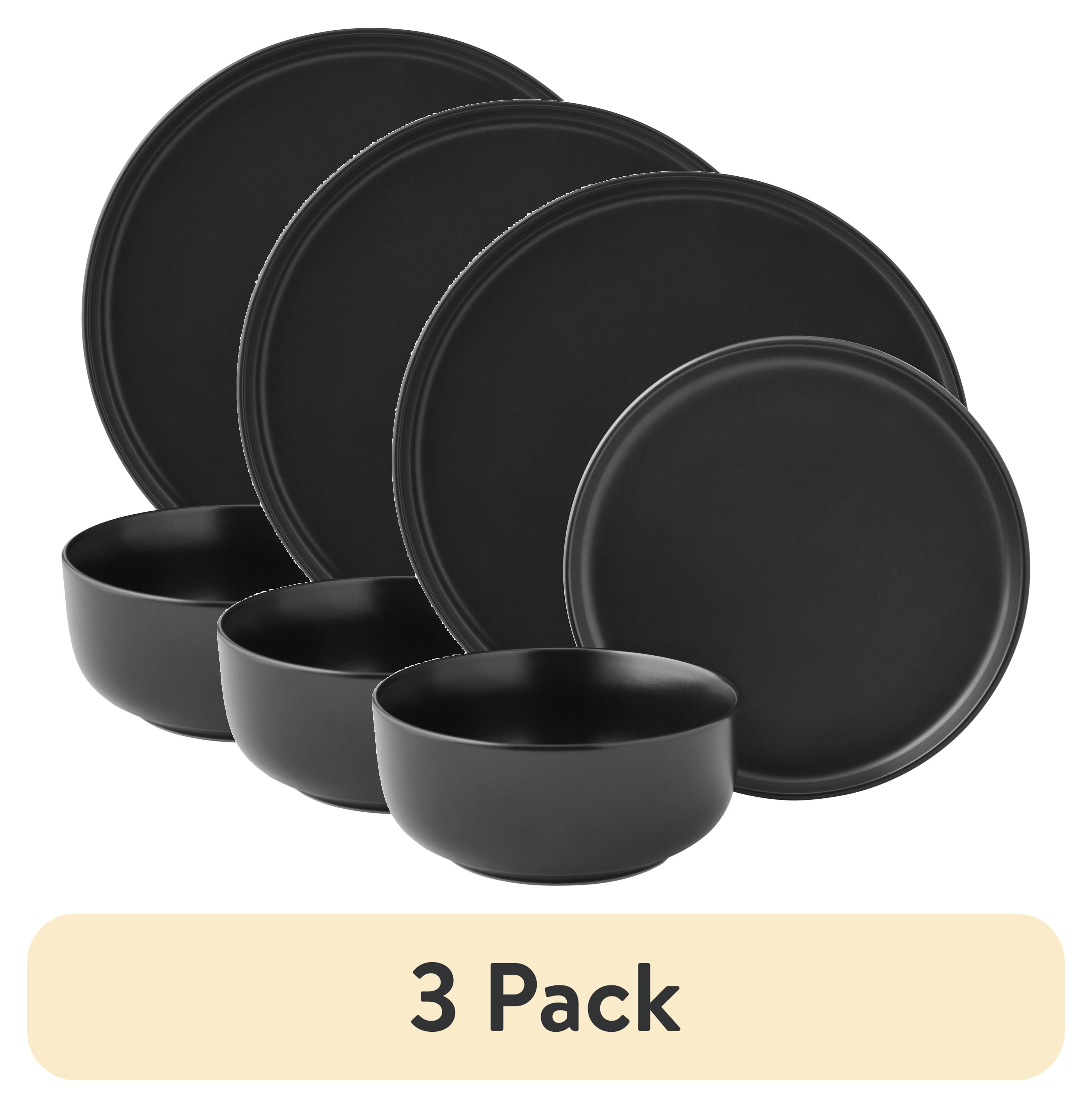 (3 pack) Mainstays Alessandra Matte Black 12-Piece Stoneware Dinnerware ...