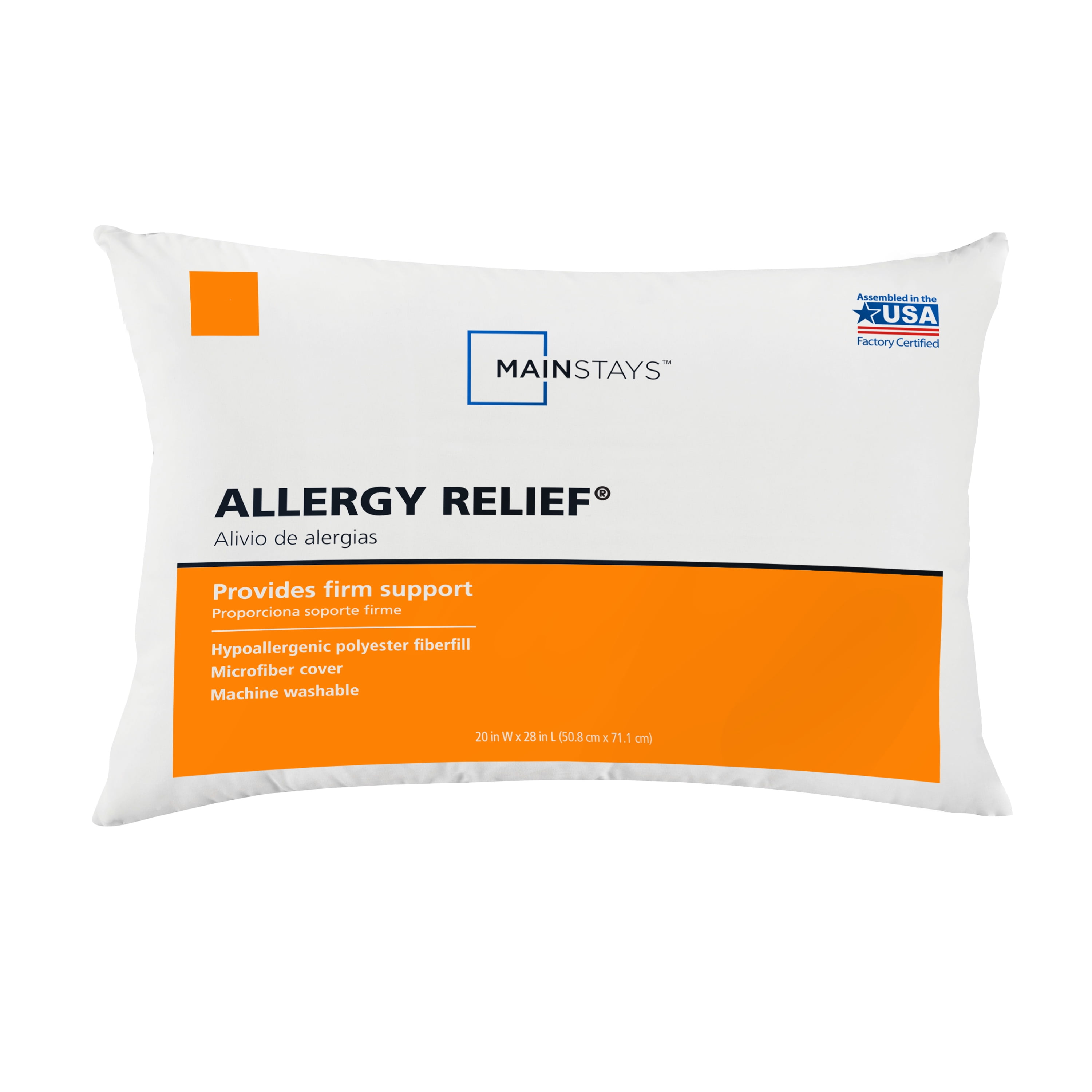 Mainstays Allergy Relief Hypoallergenic Pillow for Adults, Firm Support ...