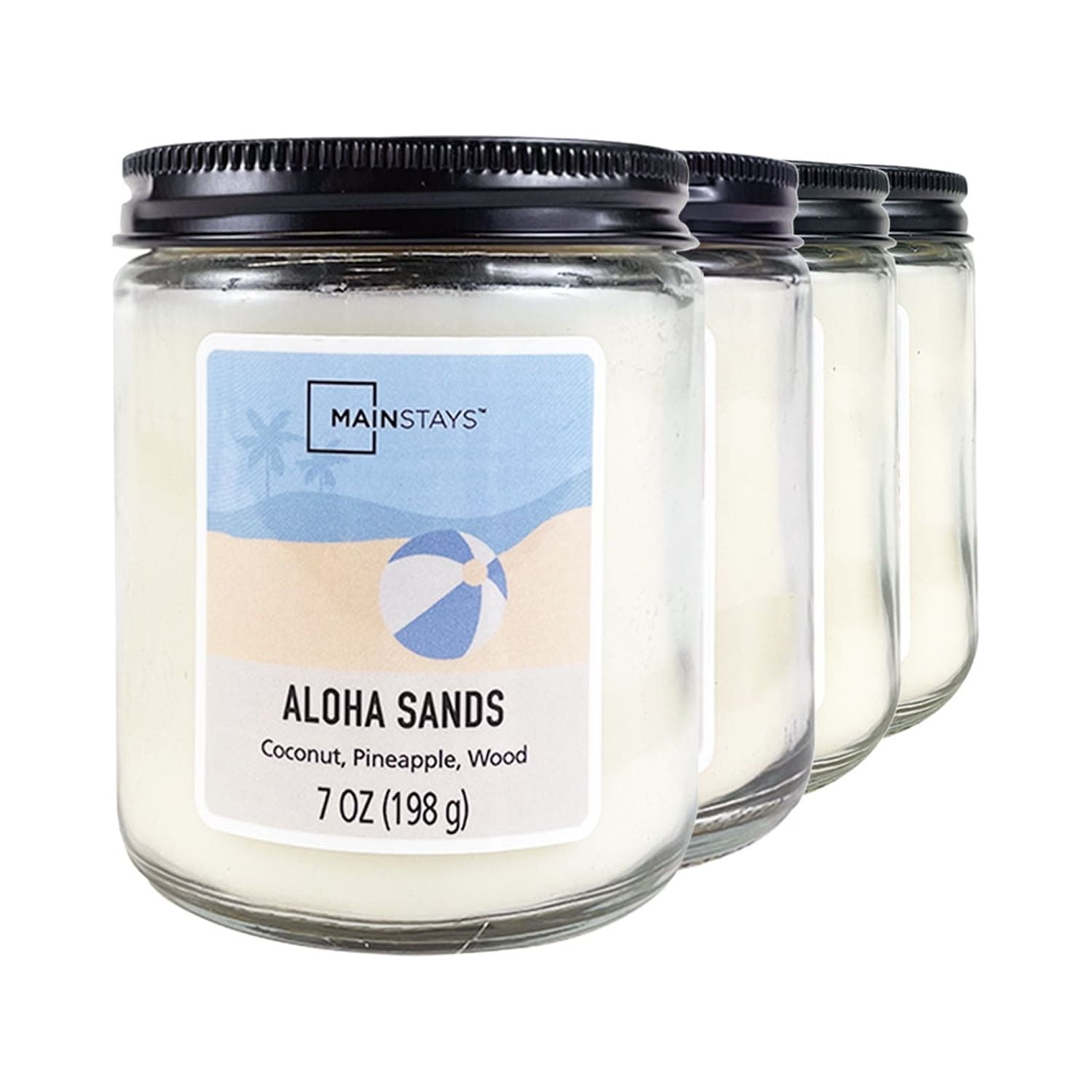 Mainstays Aloha Sands Scented Single Wick Glass Jar Candle, 7 oz., 4 ...