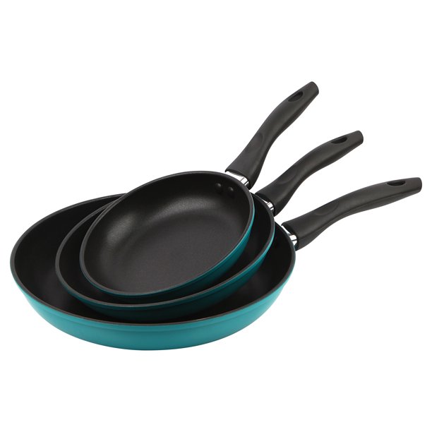 Mainstays 3-Piece Non-Stick Aluminum Skillet Set, Teal - Walmart ...