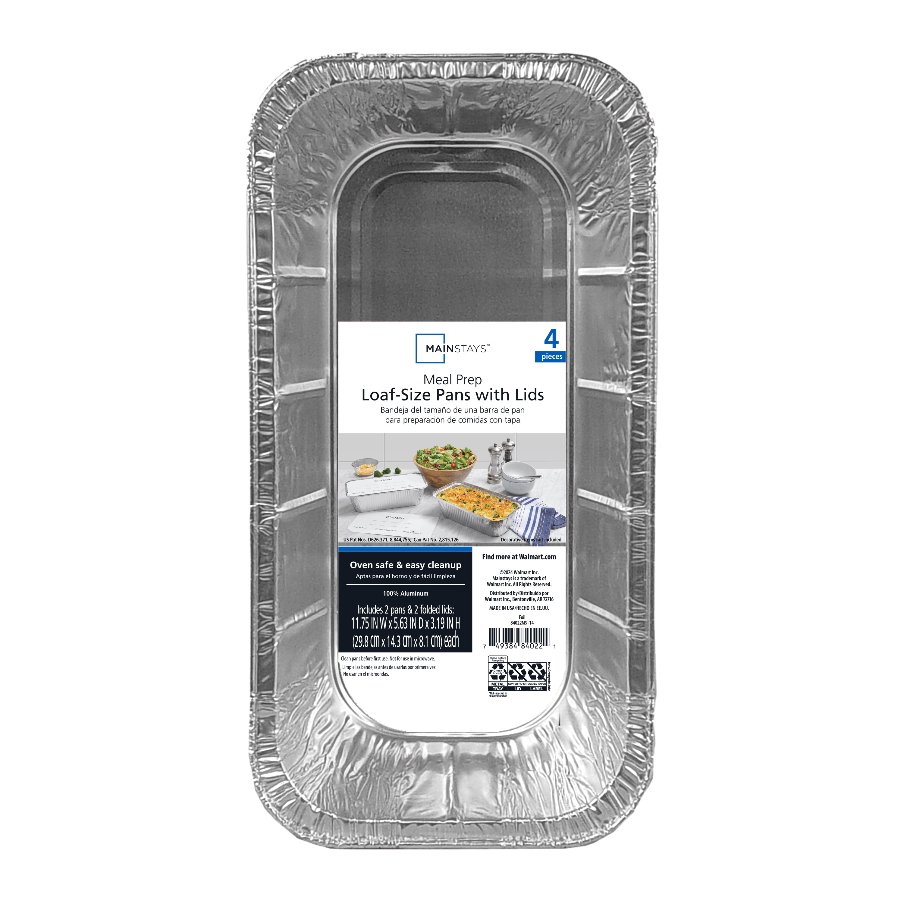 Mainstays Aluminum Foil 5 Pound Meal Prep Pans with Lids 2 Count for ...