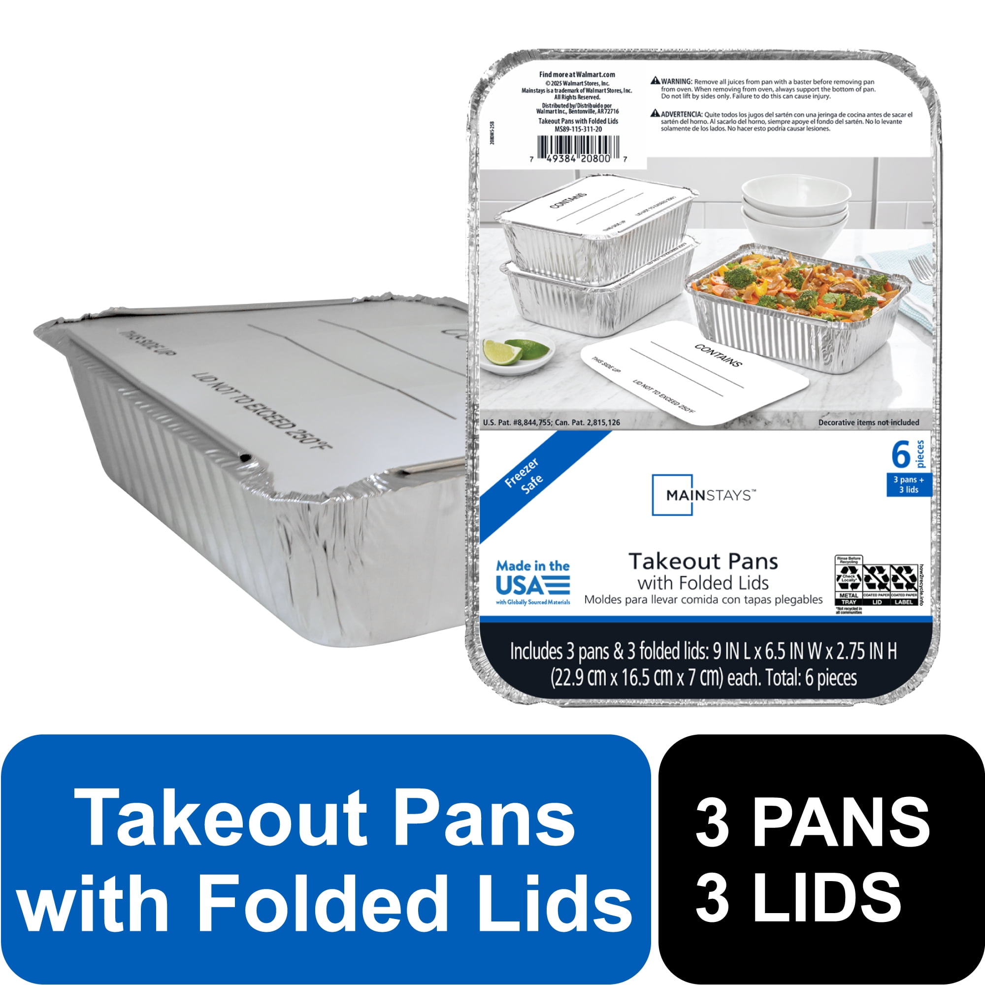 Mainstays 9" x 6.5" Aluminum Pans with Folded Lids, 3 Count - Walmart.com