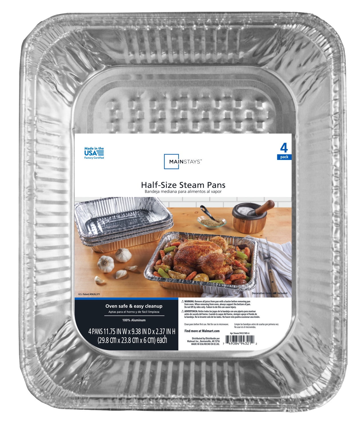 Mainstays Aluminum Half Steam Table Pans, 12.75 x 10.38 x 2.81 inch, 4 ...