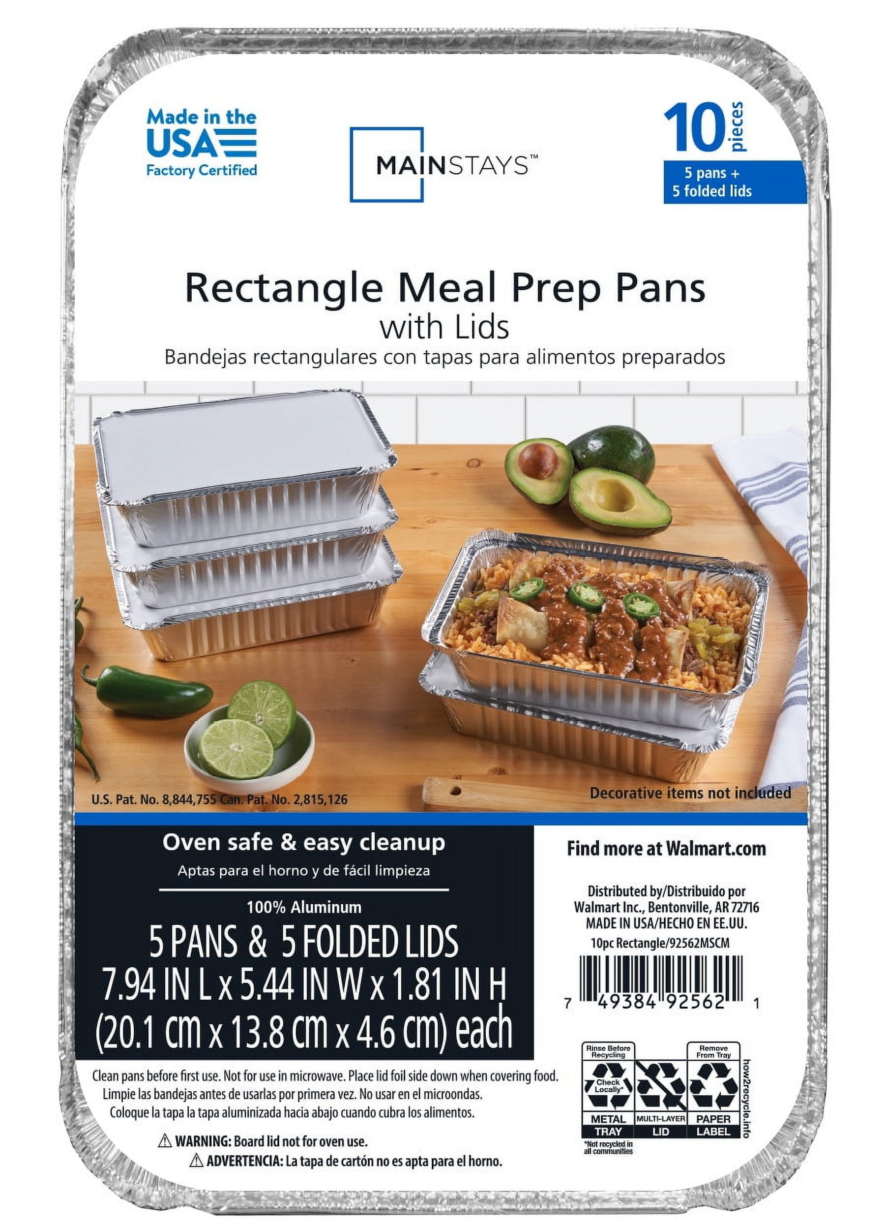 Mainstays Aluminum Meal Prep Pans with Folded Lids, 8.69 x 6.18 nch,5 ...