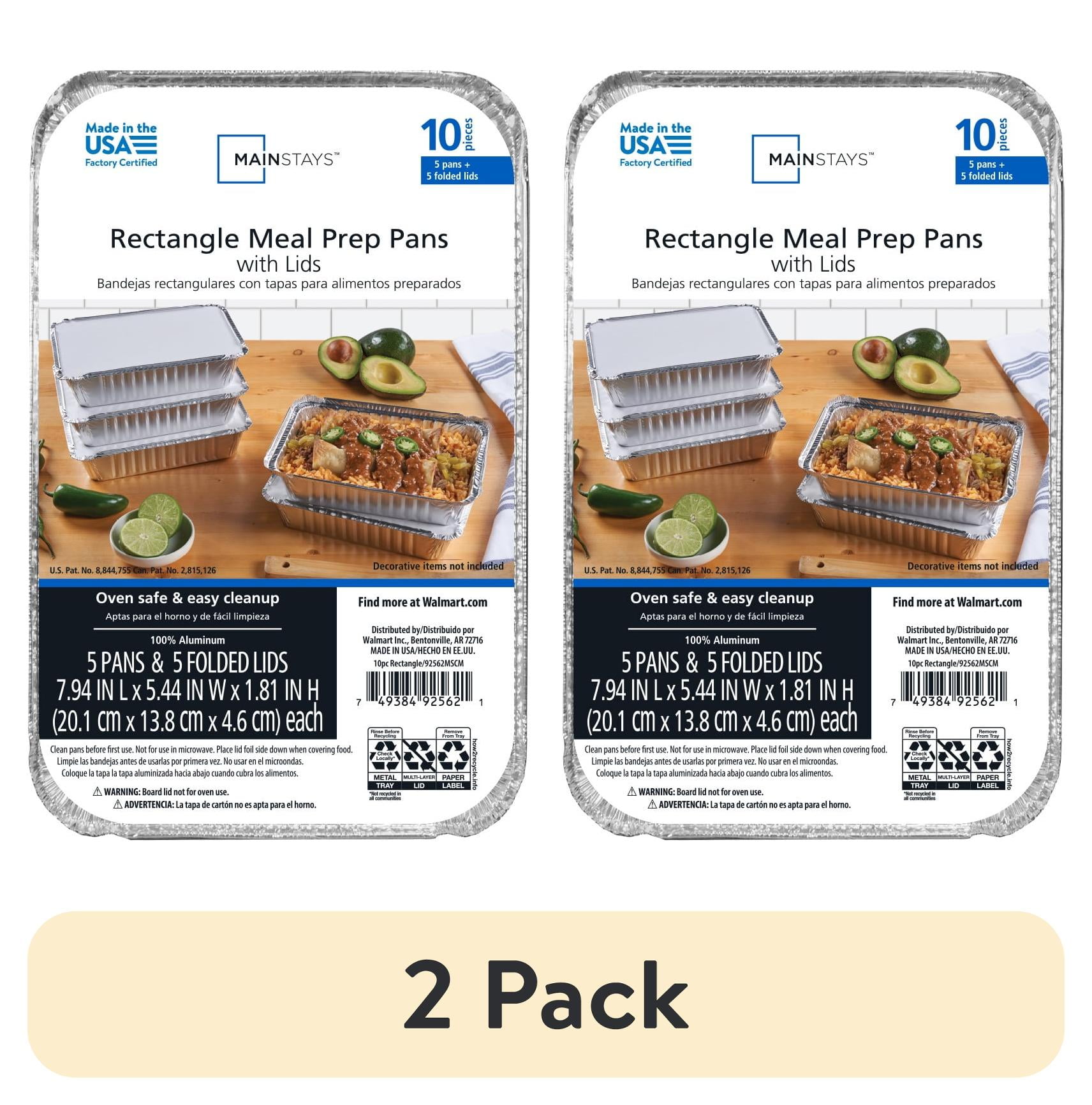 (2 pack) Mainstays Aluminum Meal Prep Pans with Folded Lids, 8.69 x 6. ...