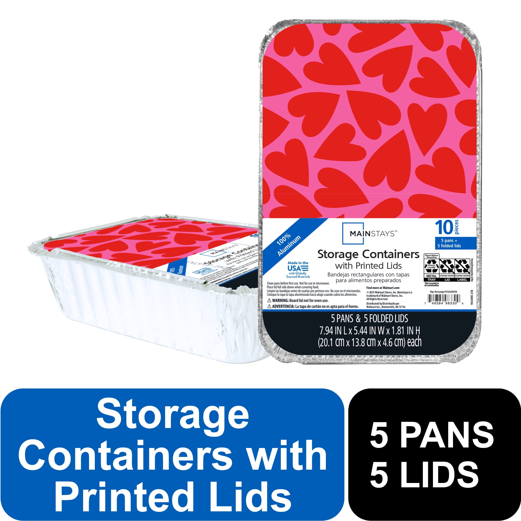 Mainstays Aluminum Meal Prep Pans with Folded Lids Hearts, 8.69 x 6.18 ...