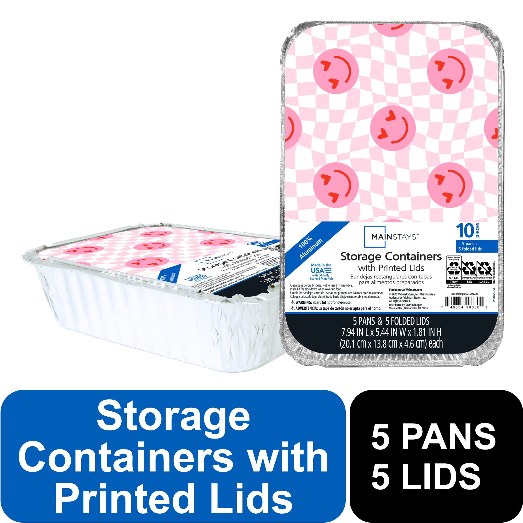 Mainstays Aluminum Meal Prep Pans with Folded Smile Lids, 8.69"x 6.18 ...