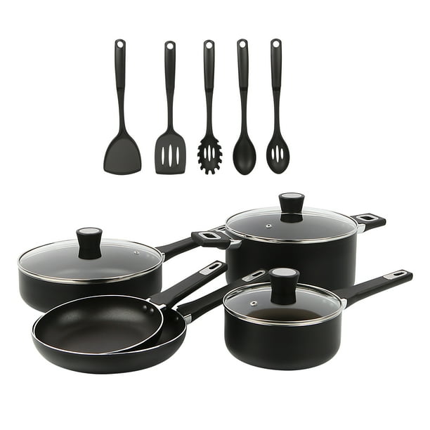 Mainstays Aluminum Nonstick Midweight 13pcs Cookware Set Black Color ...