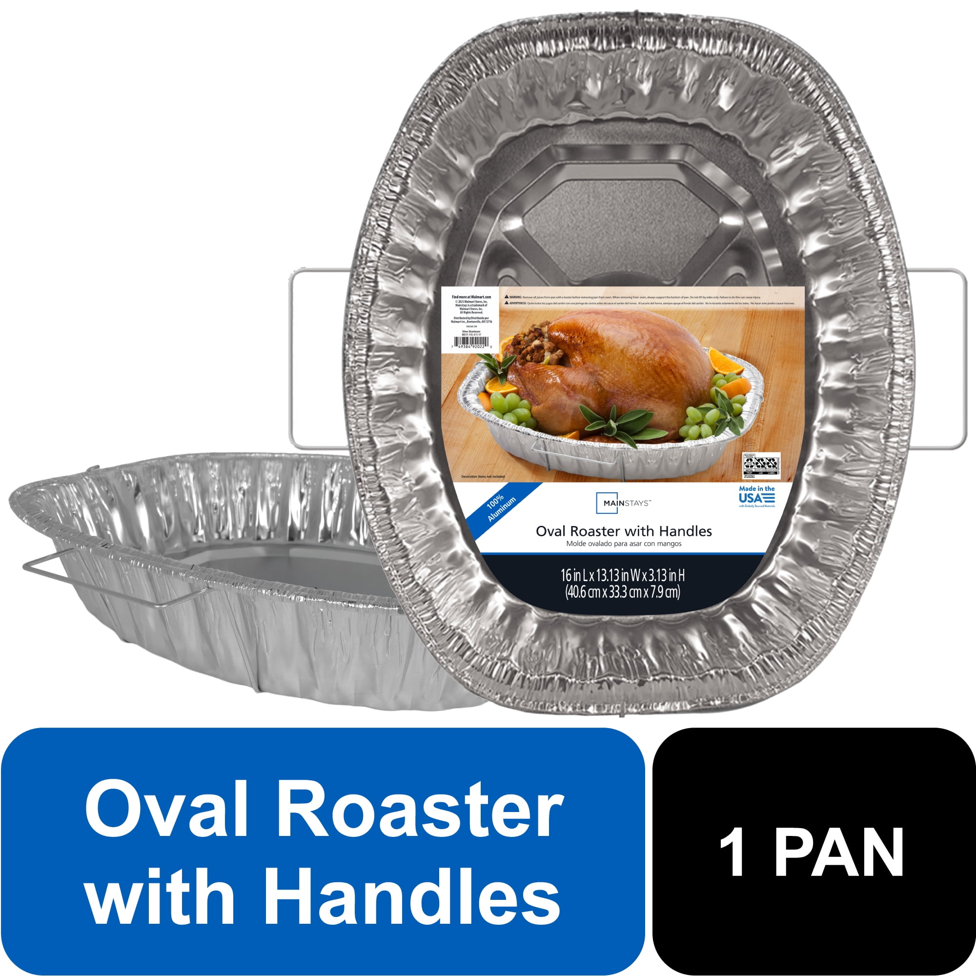 Mainstays Aluminum Oval Roaster with Handles, 16" x 13.13" x 3.13 ...