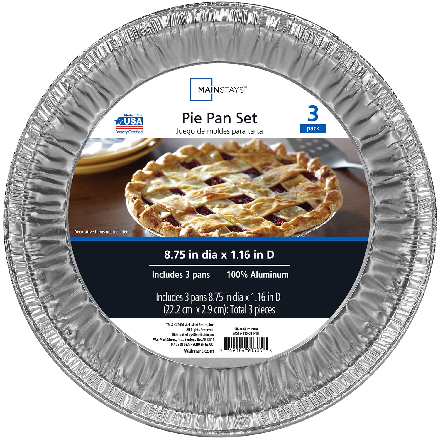Mainstays Aluminum Pie Pan, 8.75-inch Diameter 3 count per pack ...